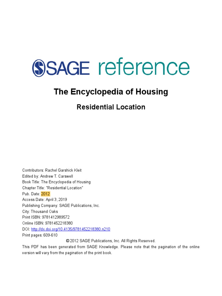 The Encyclopedia of Housing: Residential Location | PDF | Race (Human ...