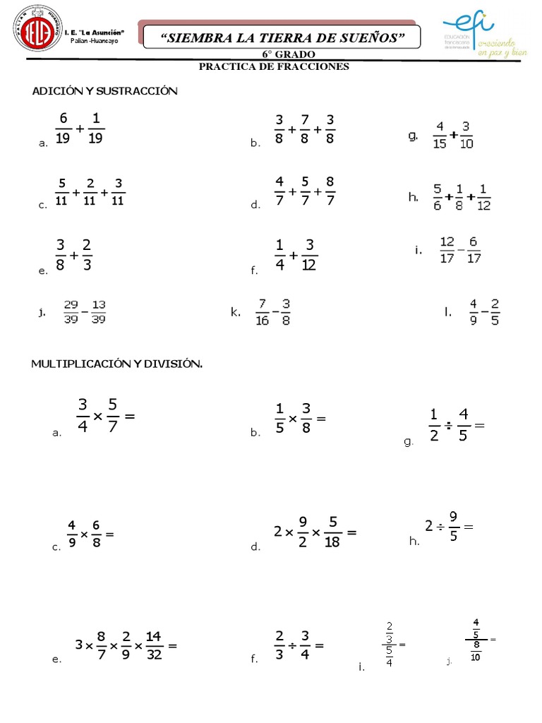 Practica de Fracciones PDF | PDF