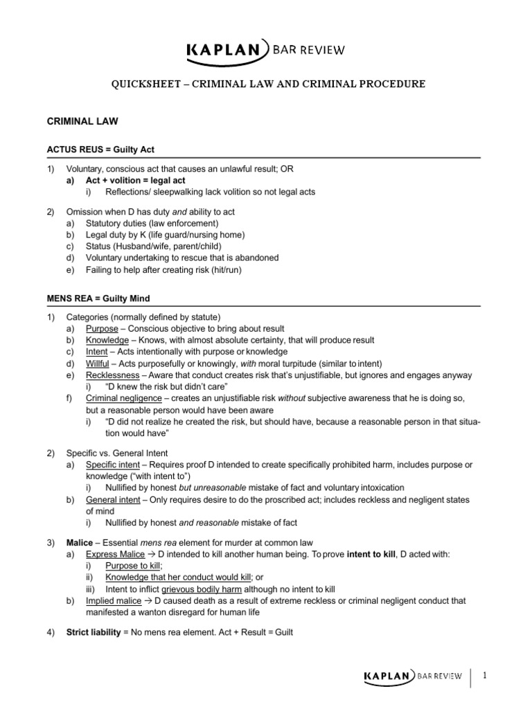 Quicksheet - Criminal Law and Criminal Procedure | PDF | Search And ...