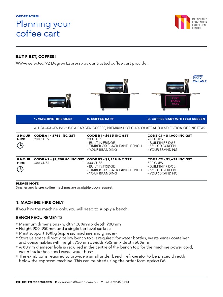 MCEC - Planning Your Coffee Cart - OrderForm PDF | PDF | Coffee | Privacy