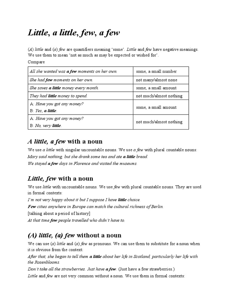 Little, A Little, Few, A Few | PDF | Adverb | Adjective