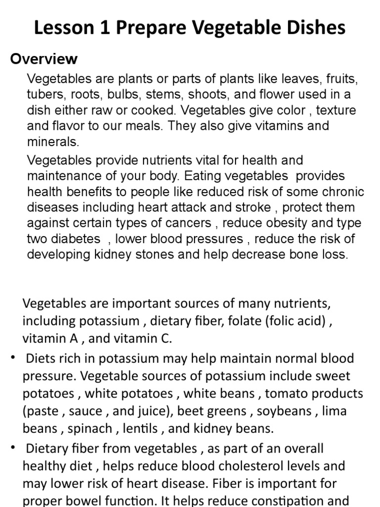 Lesson 1 Prepare Vegetable Dishes | PDF | Vegetables | Stir Frying