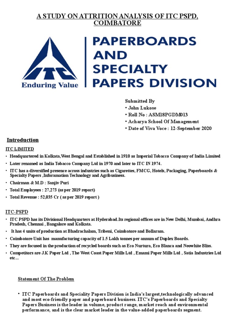 A Study On Attrition Analysis of Itc PSPD | PDF | Business