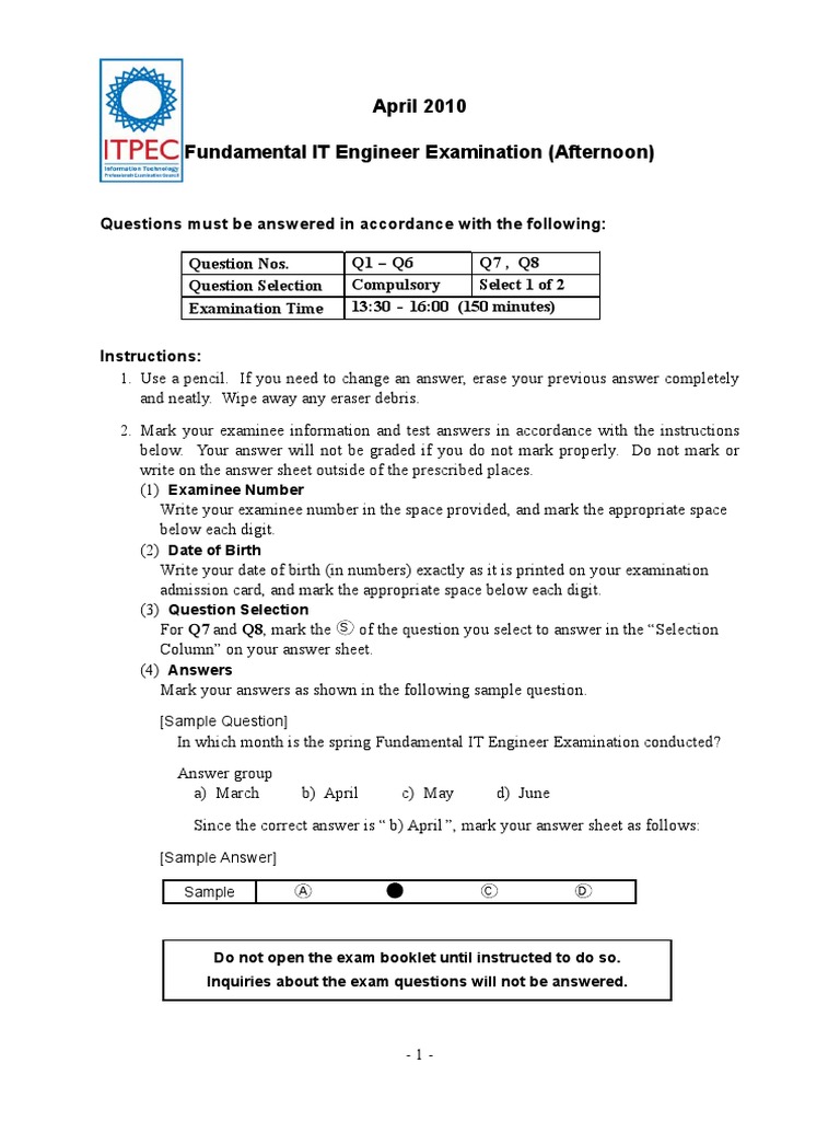 April 2010 Fundamental IT Engineer Examination (Afternoon) | PDF | Data ...