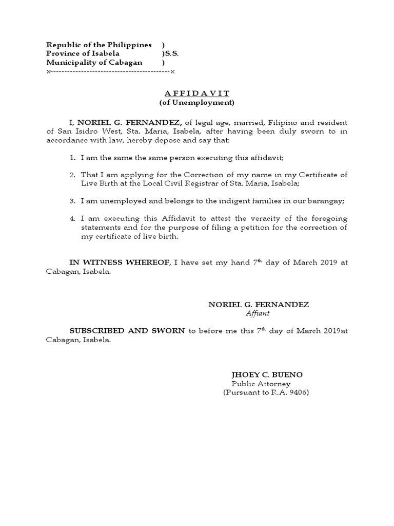 Affidavit of Unemployment | PDF