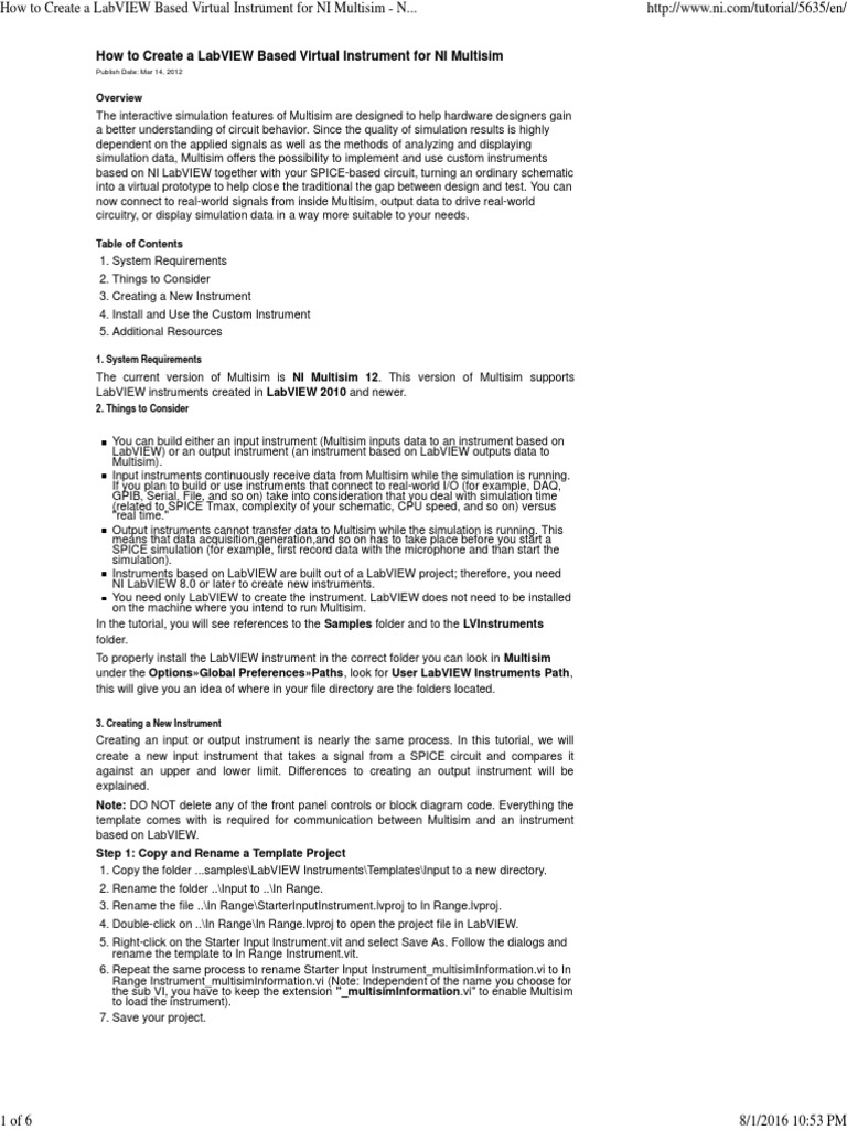 How To Create A LabVIEW Based Virtual Instrument For NI Multisim ...