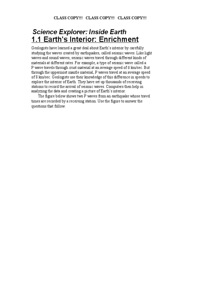 1.1 Earth's Interior: Enrichment: Science Explorer: Inside Earth | PDF