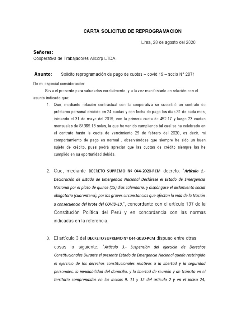 Modelo-Solicitud-Reprogramacion-Deudas WORD | PDF | Los consumidores | Protección al Consumidor
