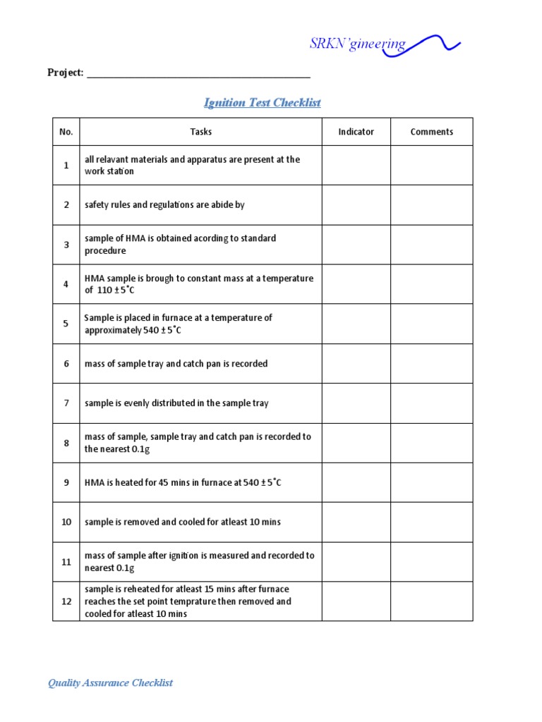 Ignition Test Checklist: Project | PDF | Thermodynamics | Chemistry
