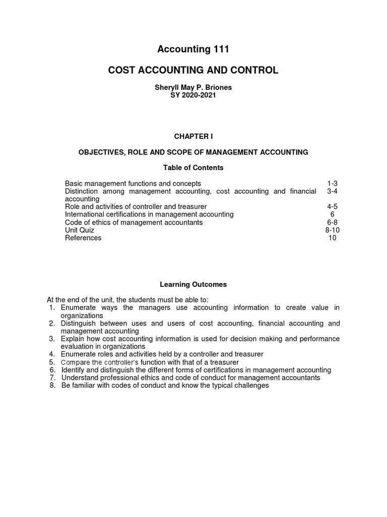 COST ACCOUNTING - Unit 1 SPB | PDF | Management Accounting | Accountant
