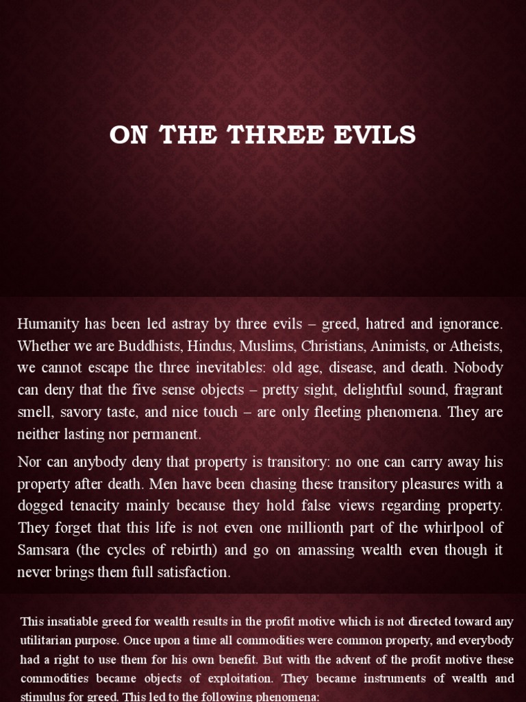 On The Three Evils | PDF | Evil | Philosophical Theories