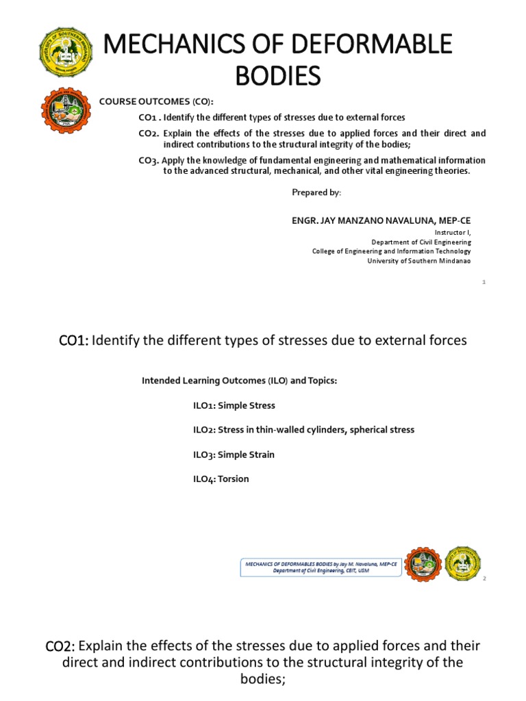 MECHANICS OF DEFORMABLE BODIES Introduction1 | PDF | Beam (Structure ...