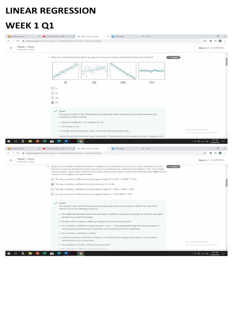 Linear Regression Week 1 Q1 | PDF | Wellness