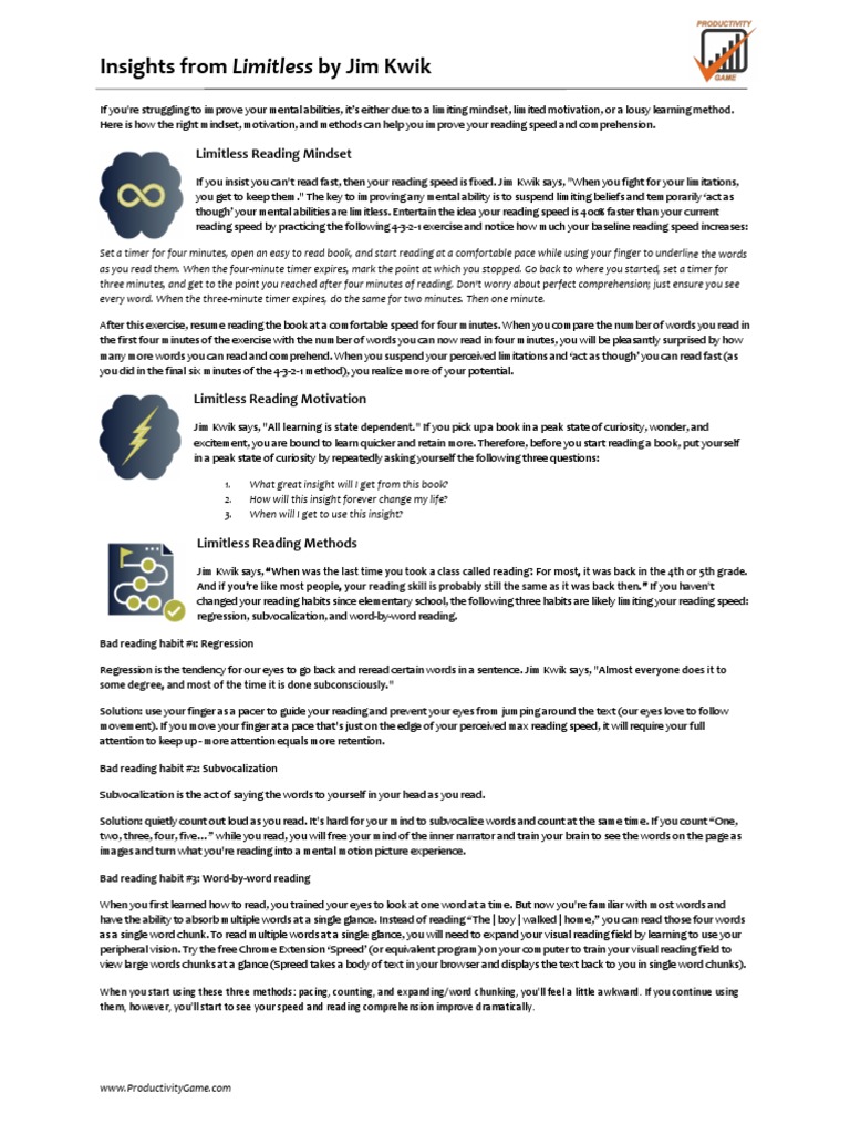 Insights From Limitless by Jim Kwik | PDF | Mental Processes | Cognition