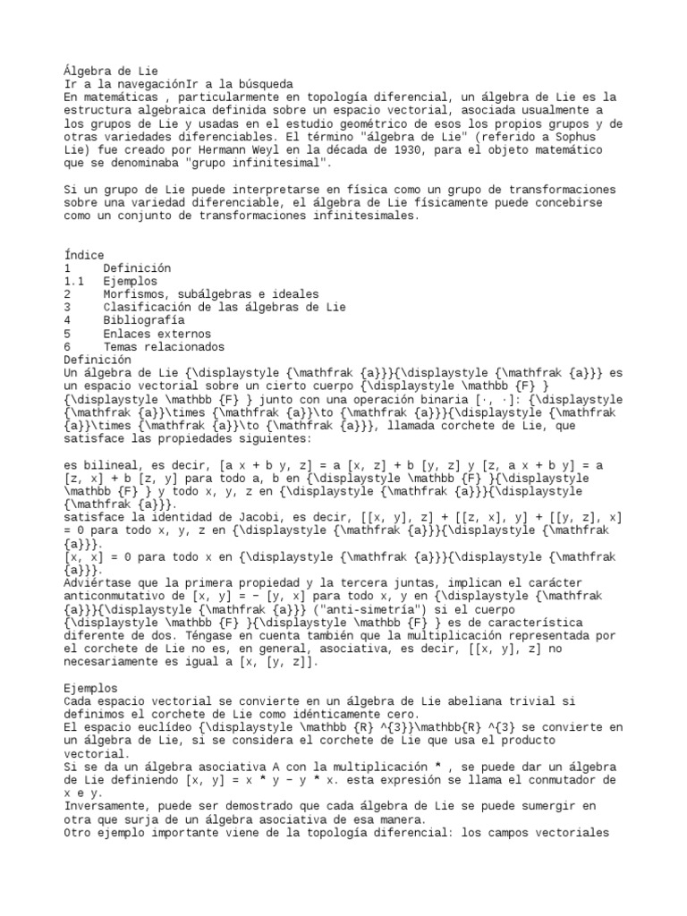 Álgebra de Lie | PDF | Algebra de mentiras | Geometría métrica