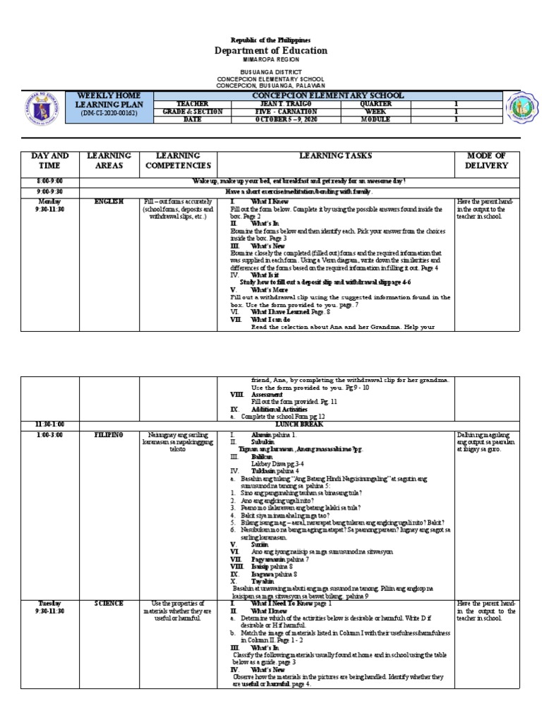 WHLP Grade 5 Quarter 1 Week 1 | PDF