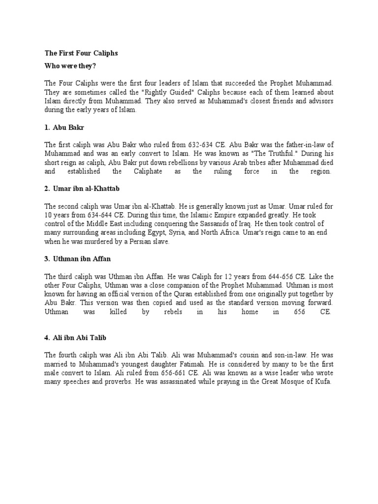 The First Four Caliphs of Islam | PDF | Classics