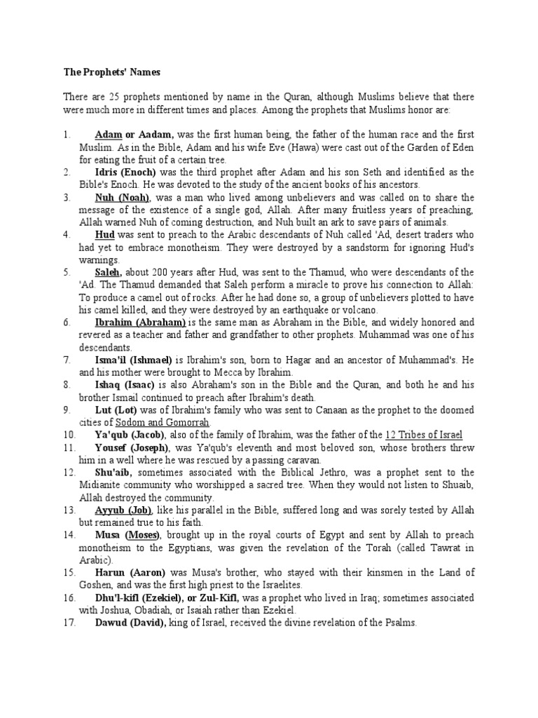 The Prophets' Names | PDF | Prophets And Messengers In Islam | Elijah