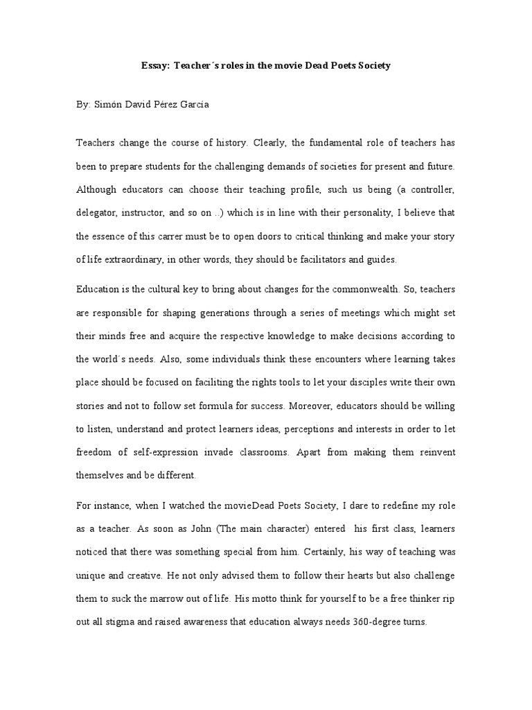 Essay - Dead Poets Society | PDF | Career & Growth | Social Science