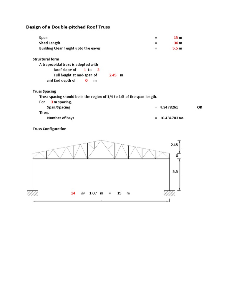 Design of A Double-Pitched Roof Truss: Structural Form | PDF | Truss ...