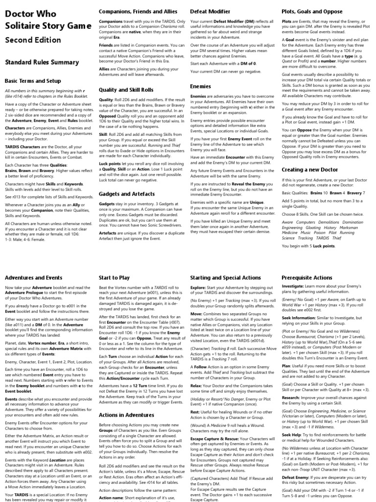 Doctor Who Solitaire Story Game: Second Edition | PDF | The Doctor ...