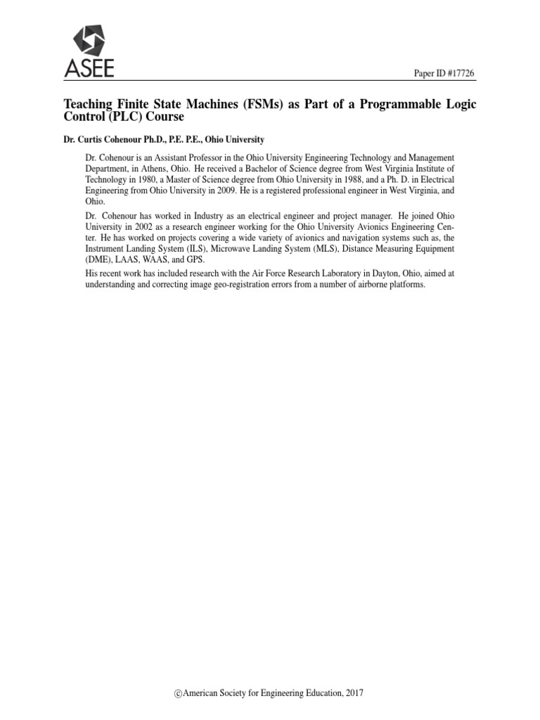 Teaching Finite State Machines (FSMS) As Part of A Programmable Logic Control (PLC) Course | PDF ...