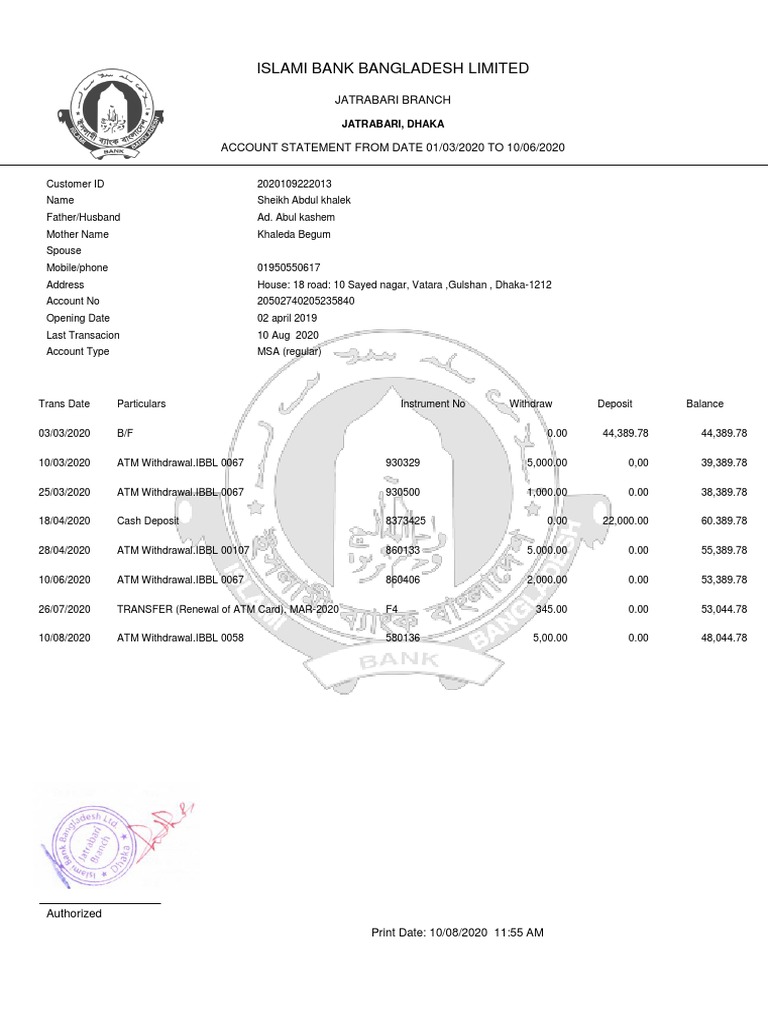 Islami Bank Bangladesh Limited: Jatrabari Branch | PDF