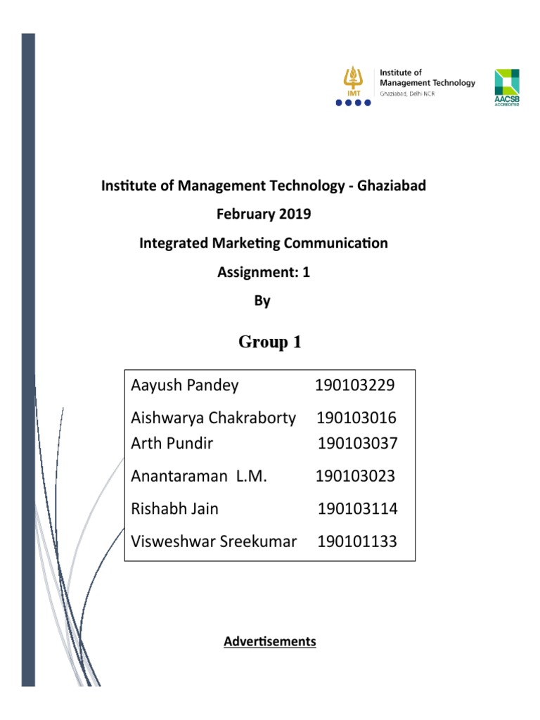 IMC Assignment Group 1 | PDF | Advertising | Marketing Communications