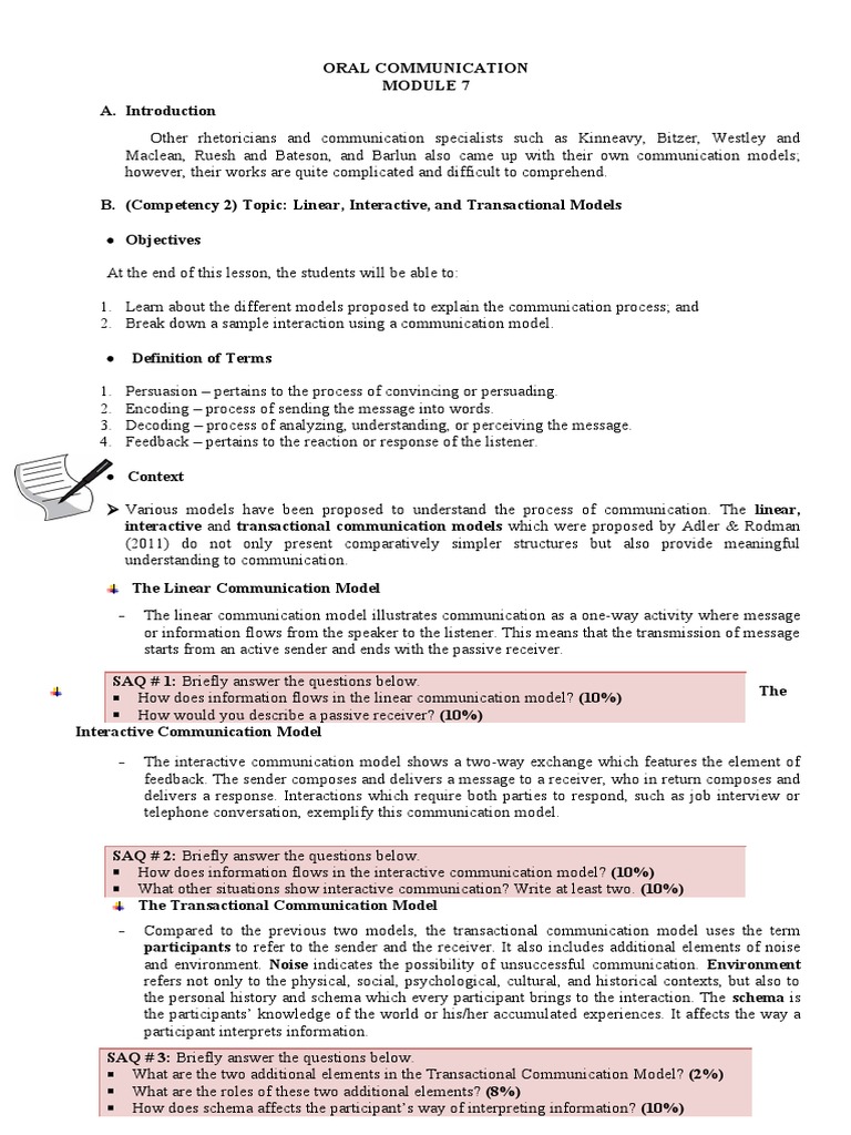 MODULE 7 - Oral Communication | PDF | Conceptual Model | Communication