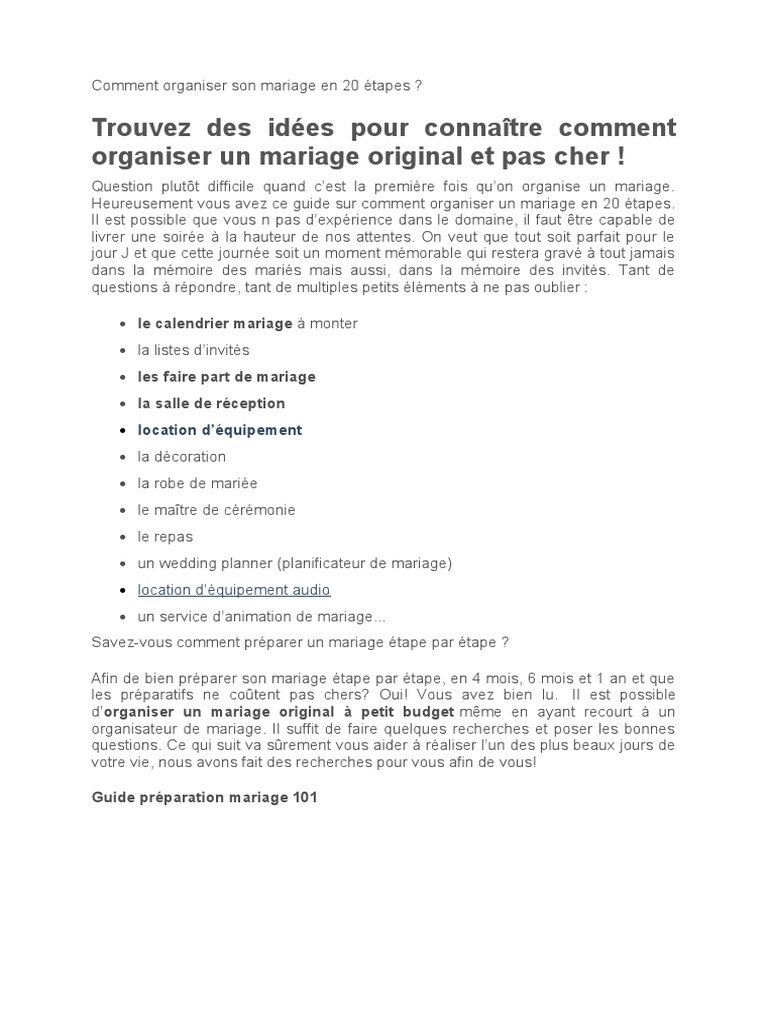Organiser son mariage en 20 étapes | PDF | Diamant | Mariage