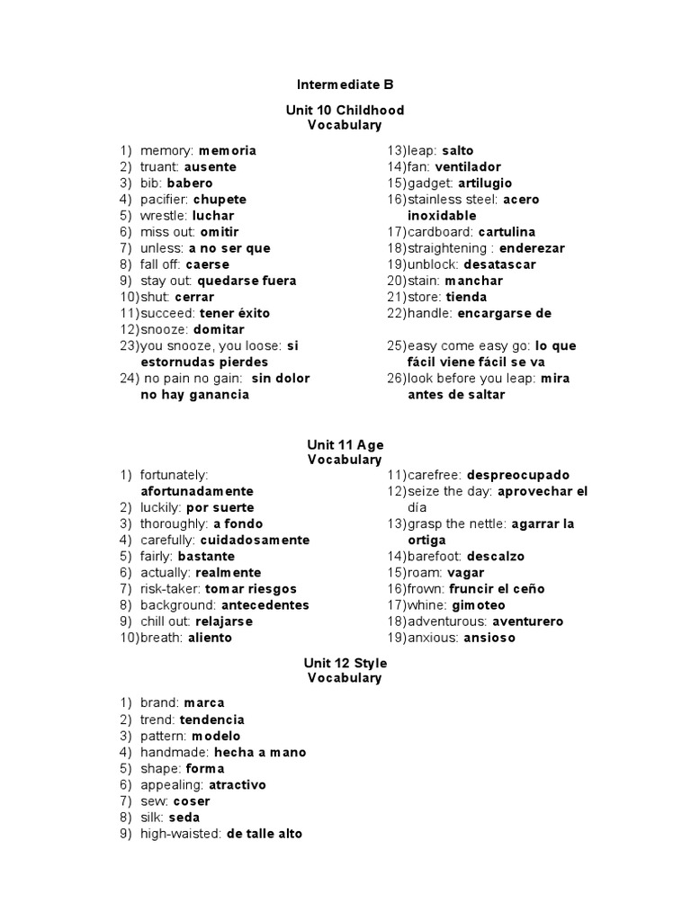 Unit 10, 11, 12 Vocabulary | PDF | Ropa