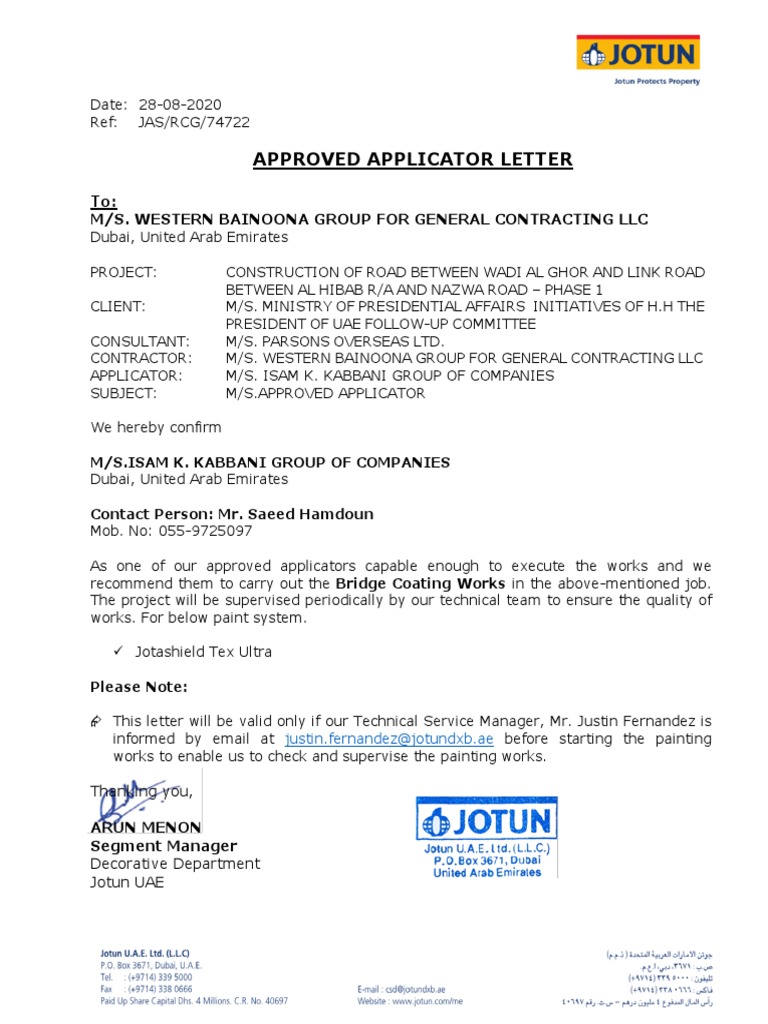 JAS 74722 (Issam Kabbani) Const. of Road Between Wadi Al Ghor | PDF