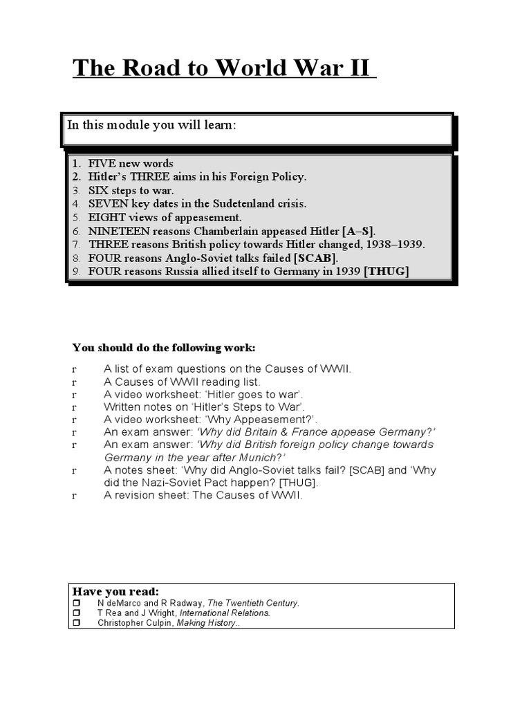 Key Concepts in the Road to WWII | PDF | Neville Chamberlain | Adolf Hitler