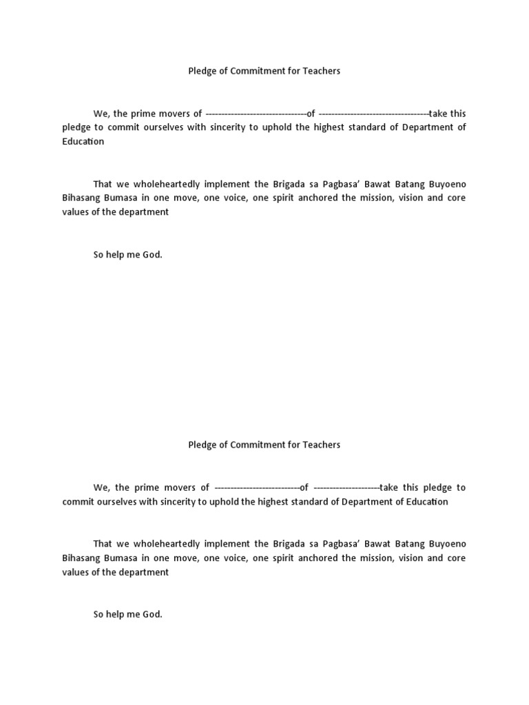 Teacher Commitment Pledge Document | PDF