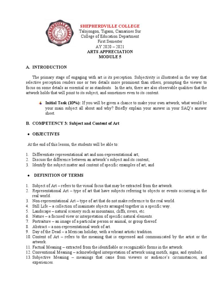 MODULE 5 - Art Appreciation | Download Free PDF | Representation (Arts) | Abstract Art