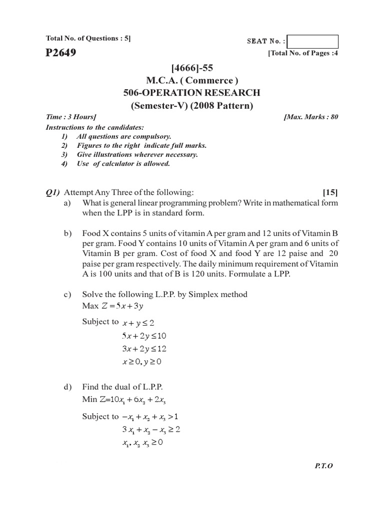 Formulation and Solutions of Various Operations Research Problems using ...