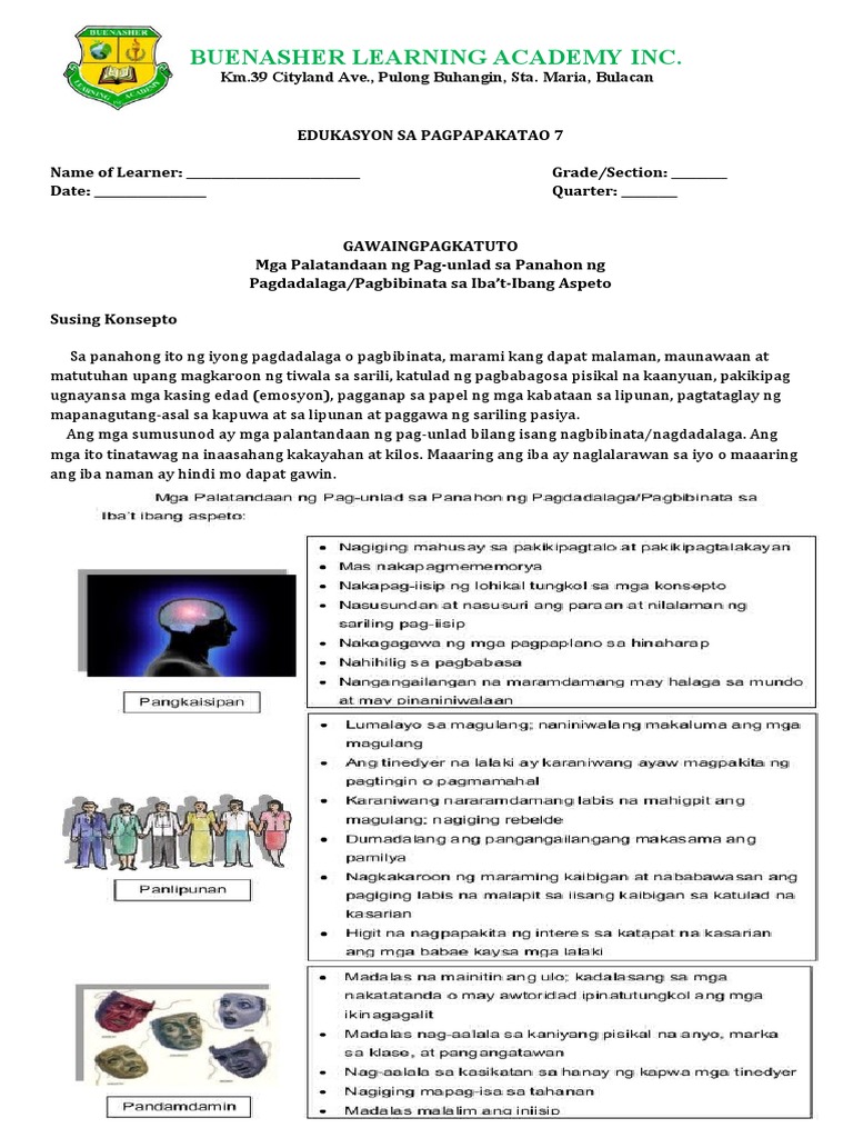 Work Sheet Grade 7 Esp Second Activity | PDF