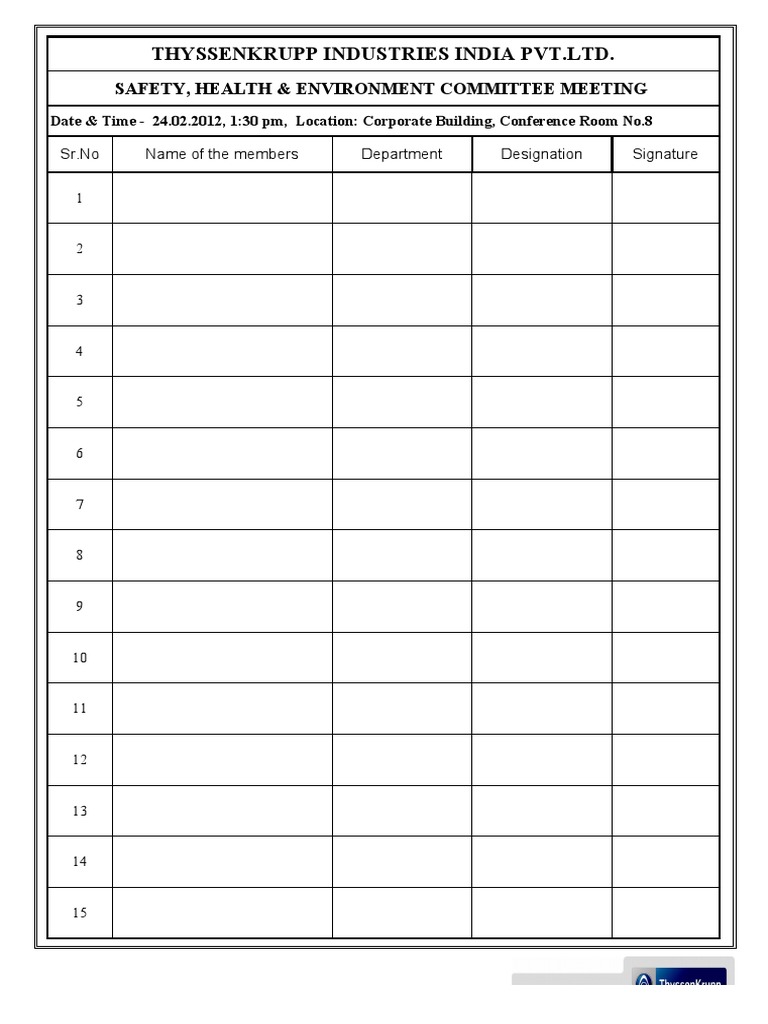 Safety Committee Meeting Attendance Records | PDF