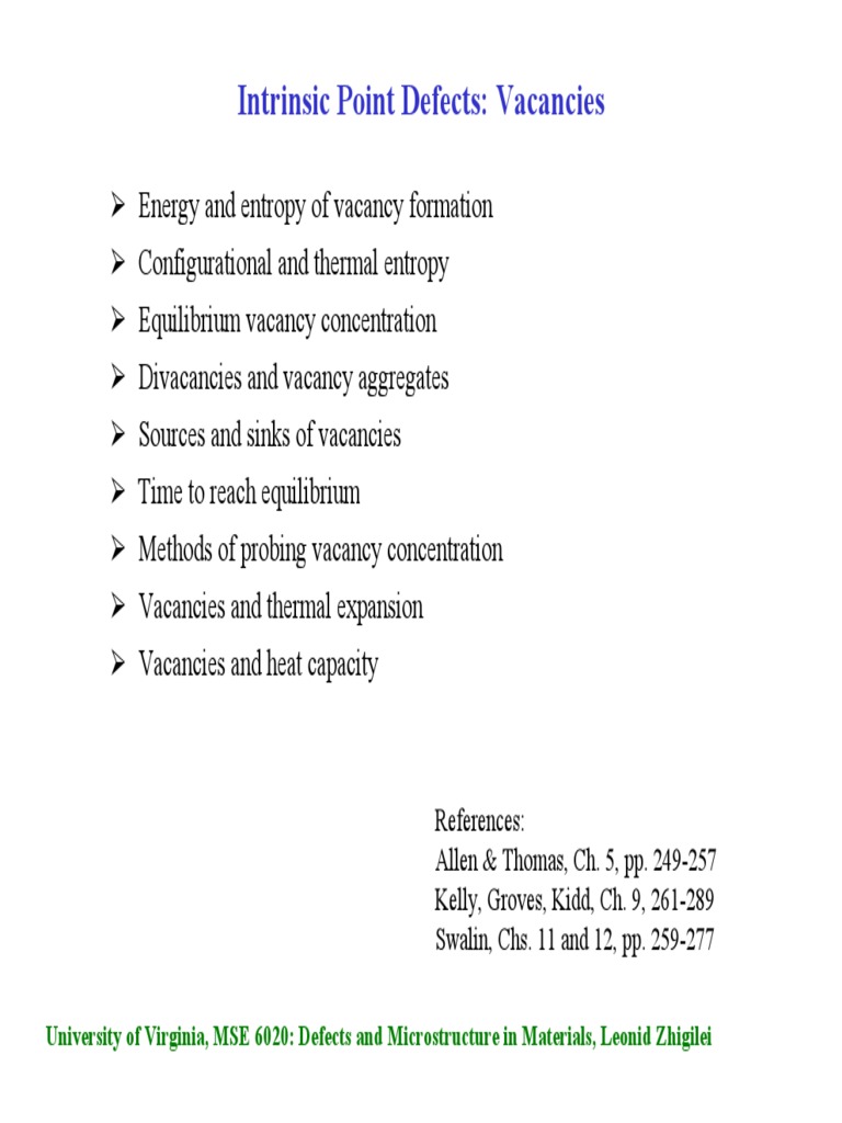 Intrinsic Point Defects: Vacancies | PDF | Entropy | Mathematical Physics