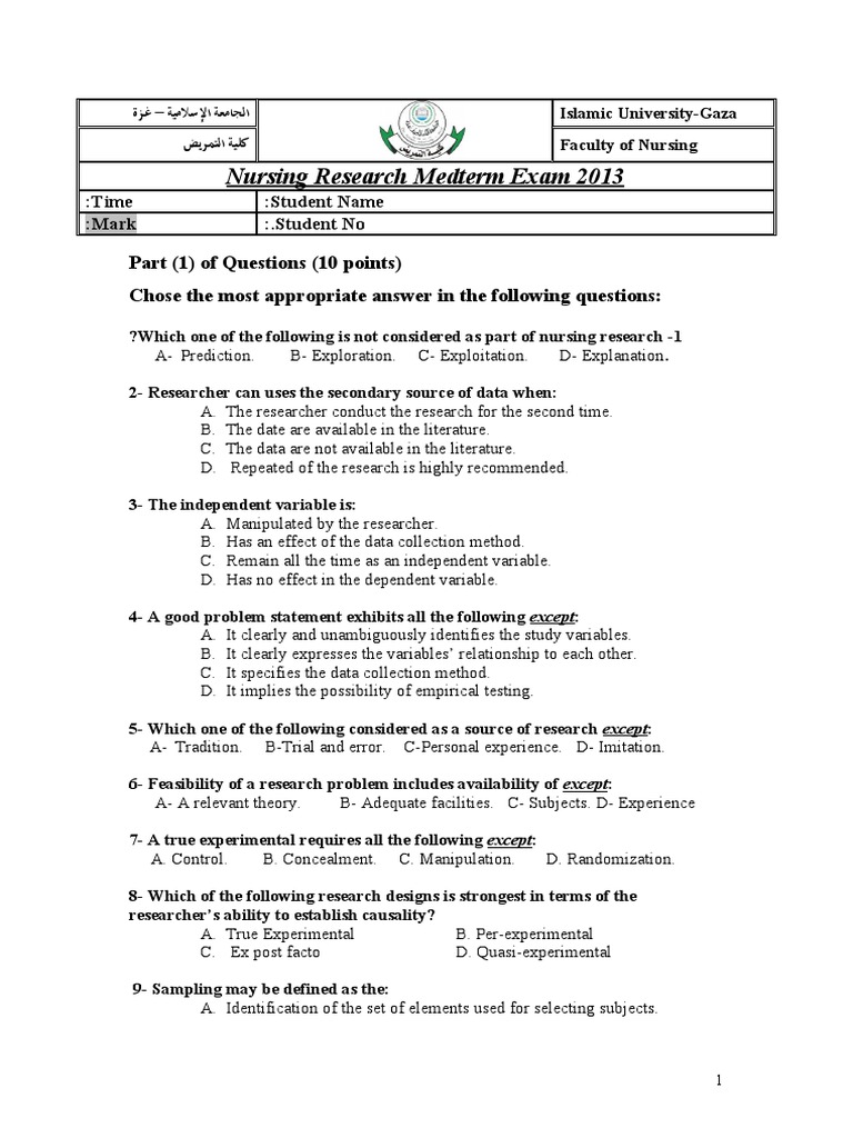 Mid Term Research Exam 9.11 | PDF | Experiment | Hypothesis