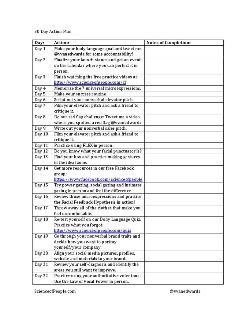 30 Day Action Plan | PDF | Nonverbal Communication | Semiotics
