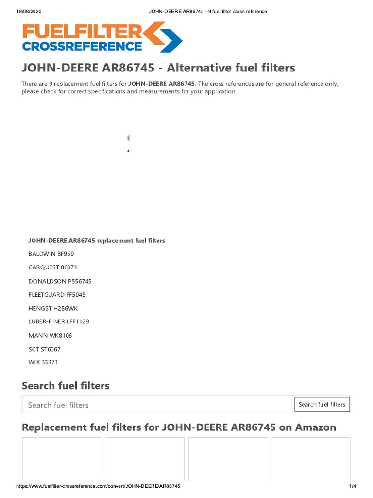 JOHN-DEERE AR86745 - 9 Fuel Filter Cross Reference | PDF