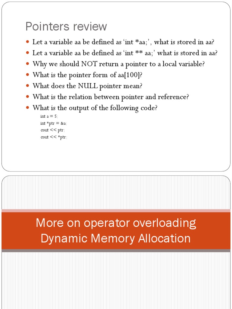 Pointers Review: Int A 5 Int PTR &a Cout PTR Cout PTR | PDF | Pointer (Computer Programming ...