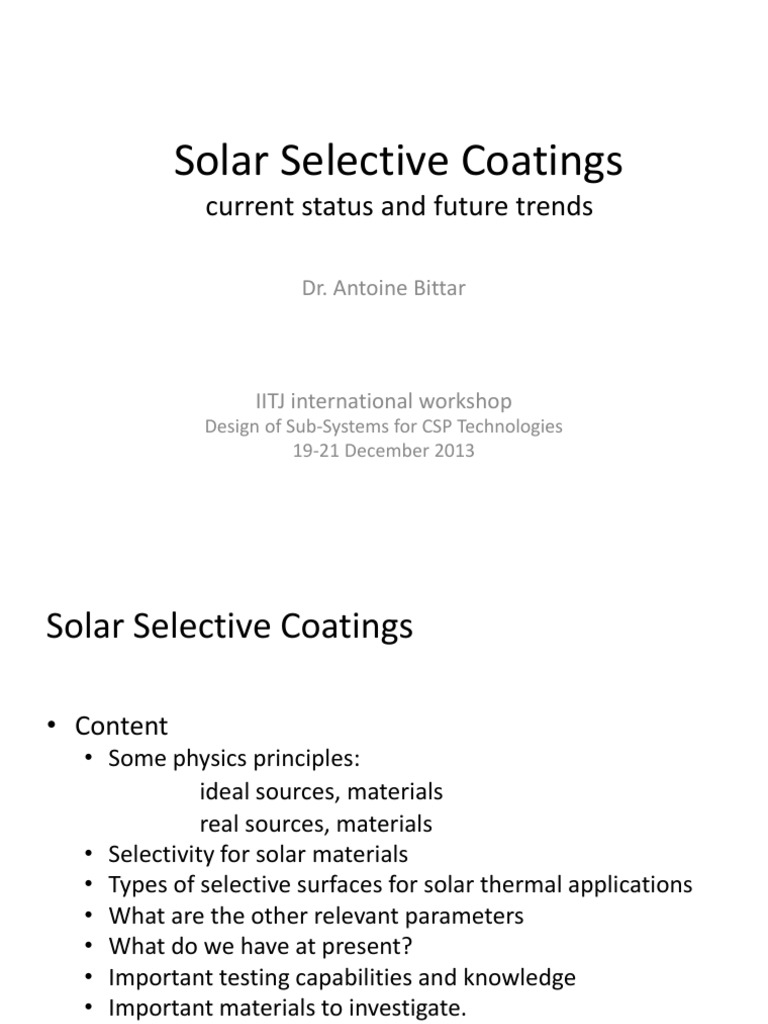 Solar Selective Coatings: Current Status and Future Trends | PDF ...