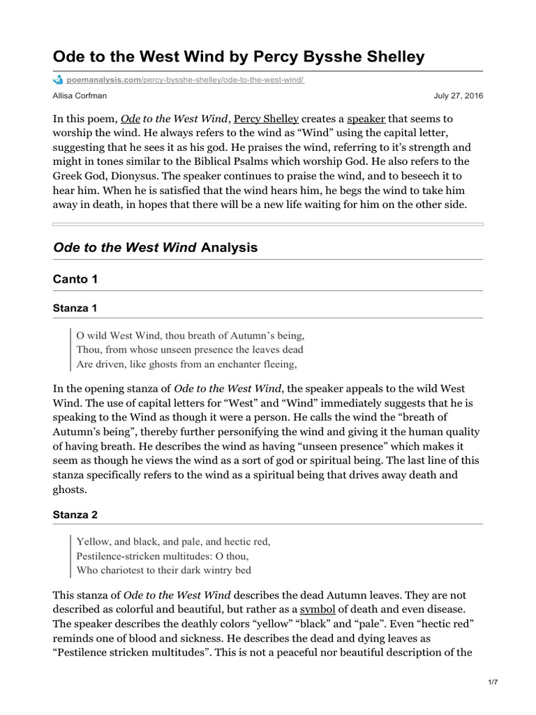 Ode To The West Wind by Percy Bysshe Shelley PDF | PDF