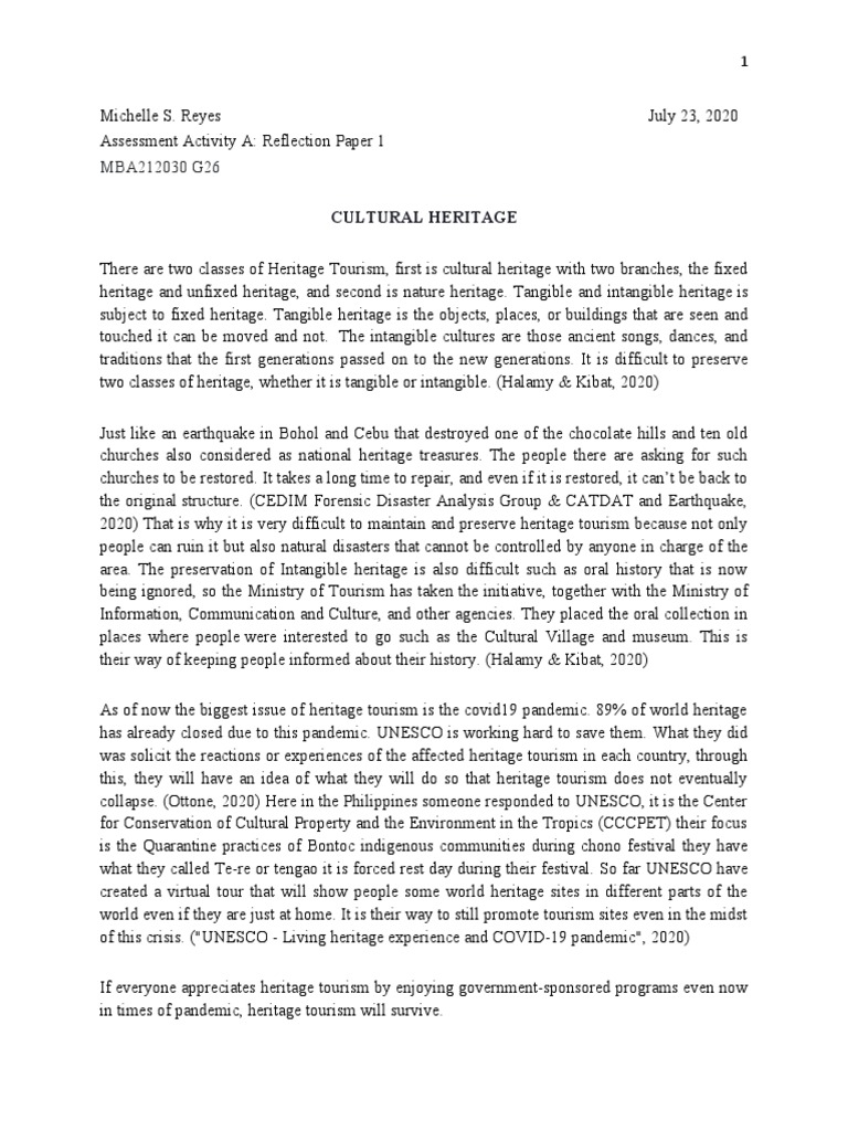 Reaction Paper 1 | PDF | Cultural Heritage | Tourism