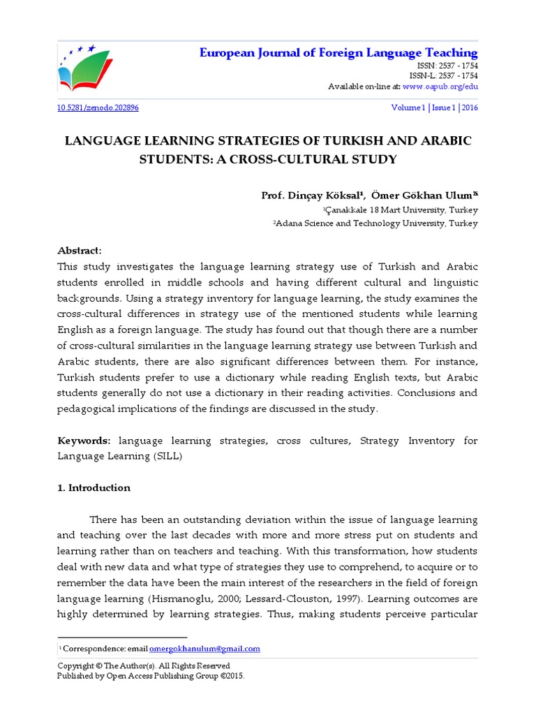 Language Learning Strategies of Turkish PDF | PDF | English Language ...