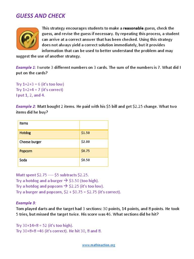 Guess and Check: Example 1 | PDF