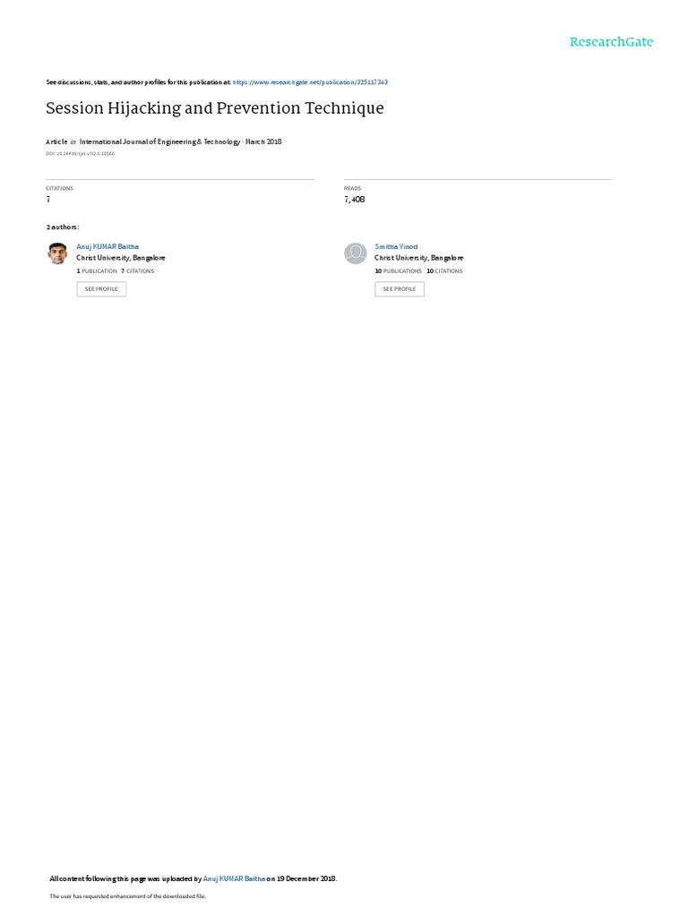 Session Hijacking and Prevention Technique PDF | PDF | Transmission ...