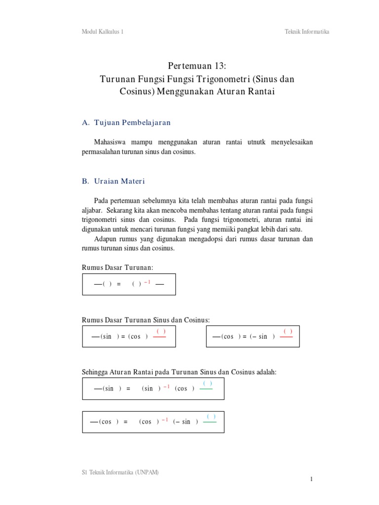 Turunan Sinus dan Cosinus dalam Kalkulus | PDF | Metode & Bahan Ajar ...